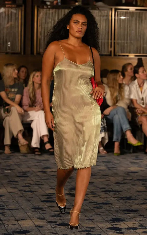 CONNER IVES Pleated Iridescent Satin Midi Dress