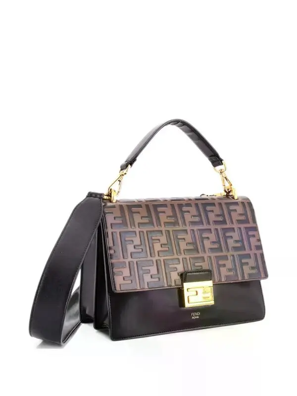 Fendi Kan U Zucca Embossed Leather Medium Shoulder Bag - Black