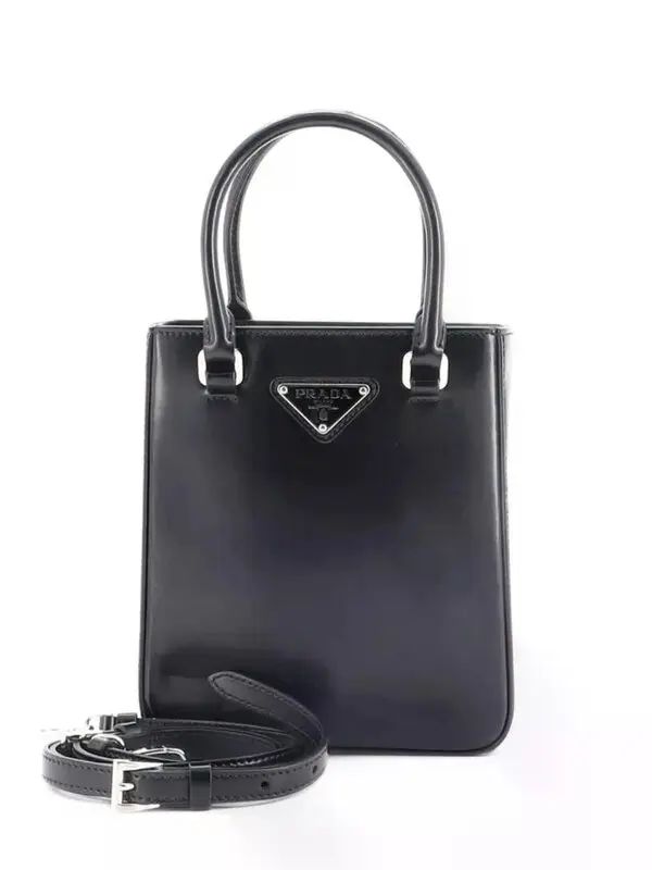 Prada Convertible Tote Brushed Leather Small Crossbody Bag - Black