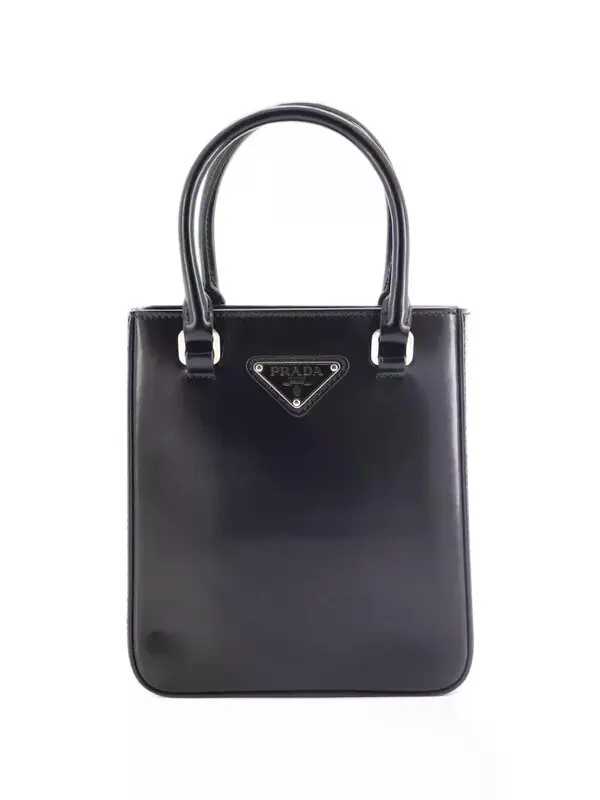 Prada Convertible Tote Brushed Leather Small Crossbody Bag - Black
