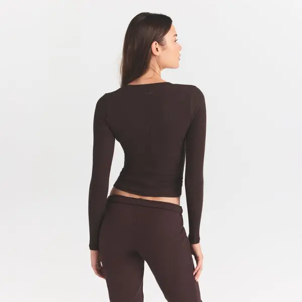 SKIMS Henley Long Sleeve | Deep Neutral | | Cotton Rib