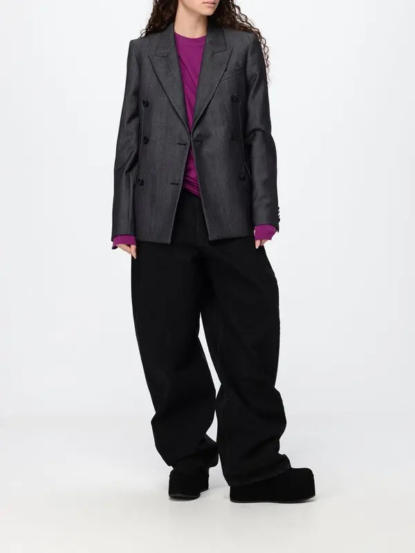 Balenciaga Double-breasted Denim-effect Wool Twill Blazer With Peak Lapels