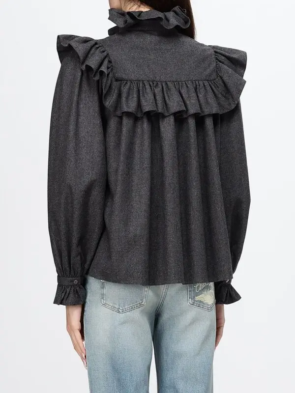 Chloé Ruffle-neck Virgin Wool And Cashmere Long-sleeved Top