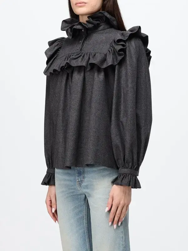 Chloé Ruffle-neck Virgin Wool And Cashmere Long-sleeved Top