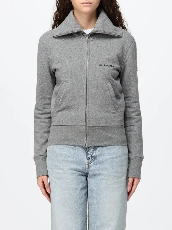 Balenciaga Slim-fit Zipped Cotton Jumper With Sailor Collar And Logo - Grey