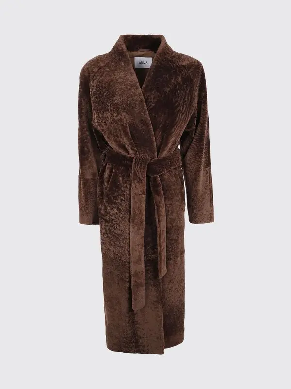 ARMA Long Shawl-collar Shearling Wrap Coat With A Tie-waist Belt