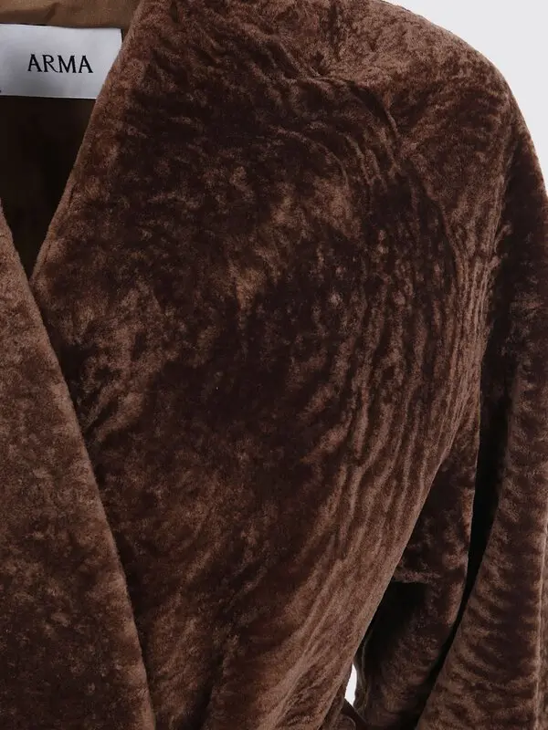 ARMA Long Shawl-collar Shearling Wrap Coat With A Tie-waist Belt