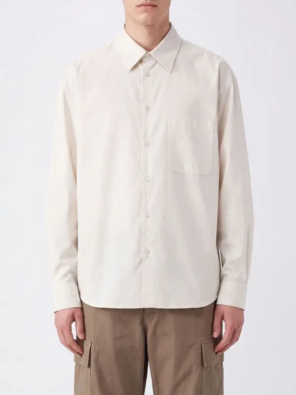 LEMAIRE Relaxed Fit Cotton And Silk Shirt With French Collar - Yellow Cream