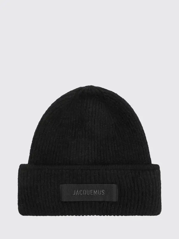 Jacquemus Ribbed Wool And Alpaca Blend Beanie With Embroidered Logo - Black