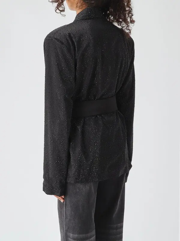 TWENTY FOURHAITCH Robe-style Blazer With Crystals And Tie-waist Belt