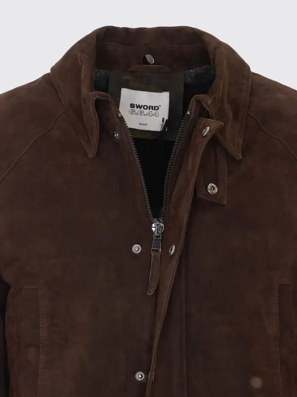 SWORD 6644 Suede Leather Shirt Jacket With Classic Collar