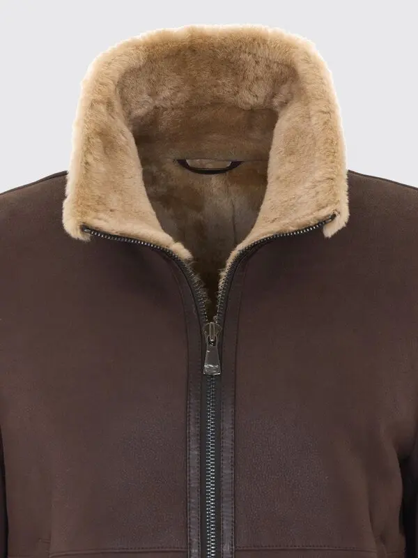 SWORD 6644 Shearling Bomber Jacket With High Collar And Zip Closure
