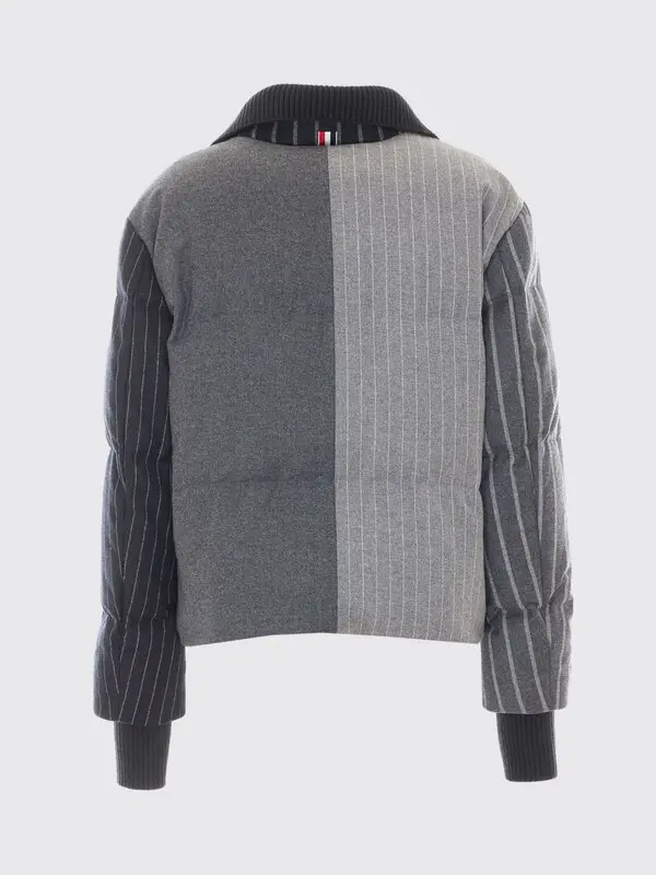 Thom Browne Quilted Wool Down Jacket With 4-bar Stripe And High Collar