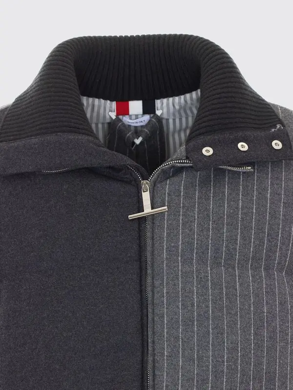Thom Browne Quilted Wool Down Jacket With 4-bar Stripe And High Collar