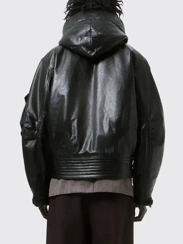 Our Legacy Hooded Leather Jacket With Dropped Shoulders