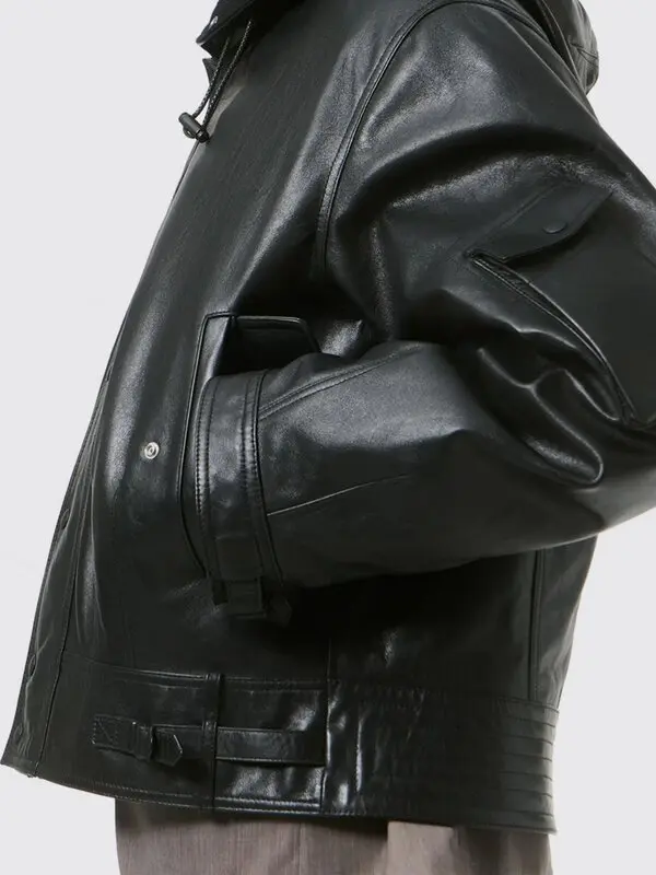 Our Legacy Hooded Leather Jacket With Dropped Shoulders