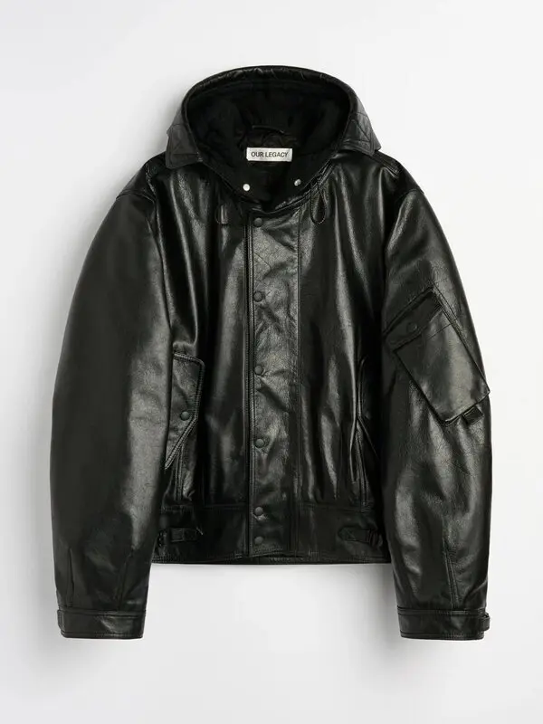 Our Legacy Hooded Leather Jacket With Dropped Shoulders