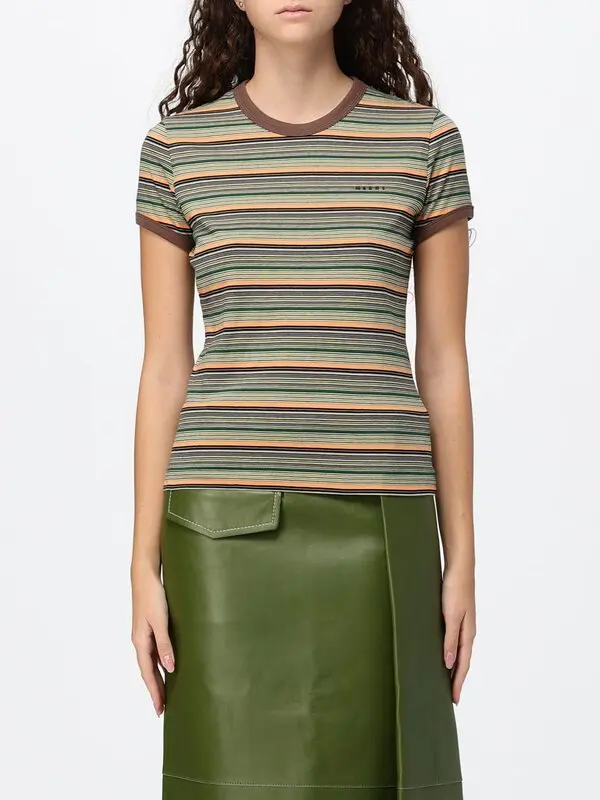 Marni Striped Slim Fit Cotton Knit T-shirt With Contrast Logo - Multicolor