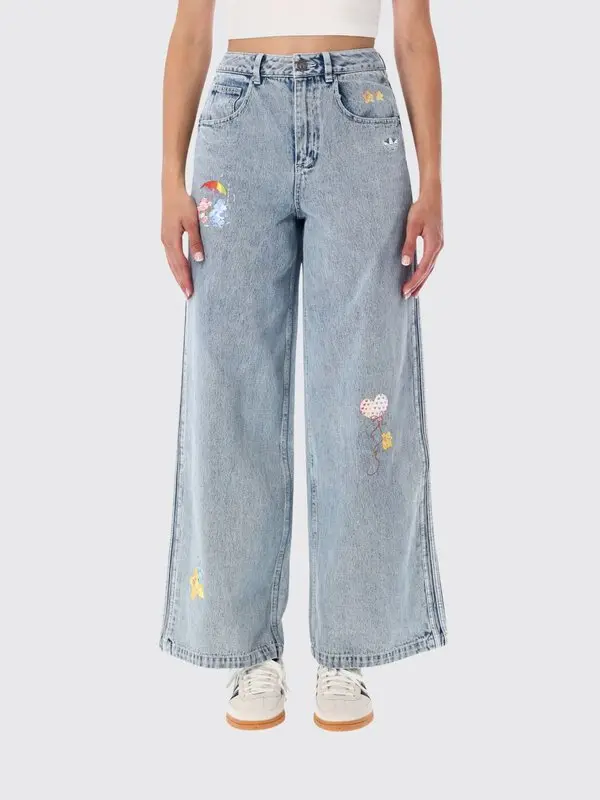 ADIDAS ORIGINALS High-waisted Wide-leg Jeans In Cotton With Embroidery
