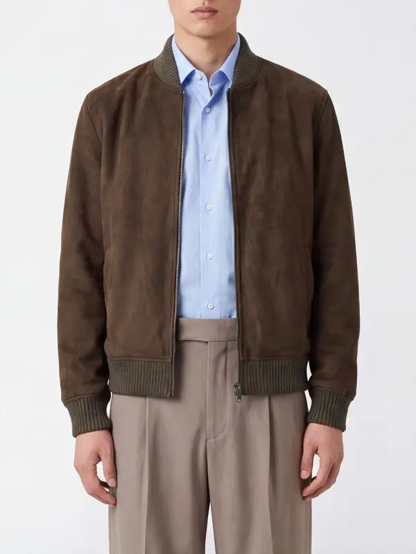 Herno Suede-effect Synthetic Leather Bomber Jacket With Ribbed Collar