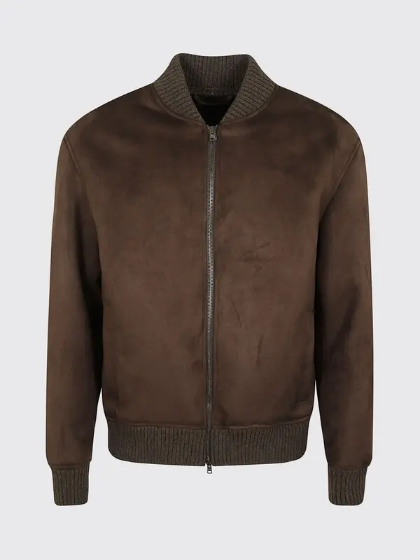 Herno Suede-effect Synthetic Leather Bomber Jacket With Ribbed Collar
