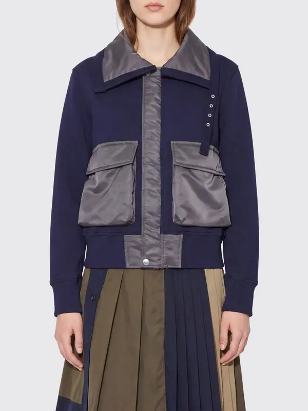 Sacai Nylon And Cotton Bomber Jacket With Sailor Collar And Elasticated Hem
