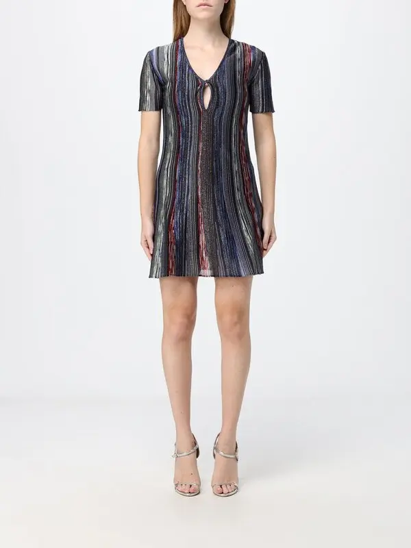 Missoni Multi Striped Lurex Sheath Mini Dress With V-neck
