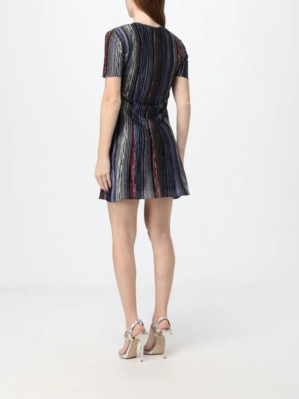 Missoni Multi Striped Lurex Sheath Mini Dress With V-neck