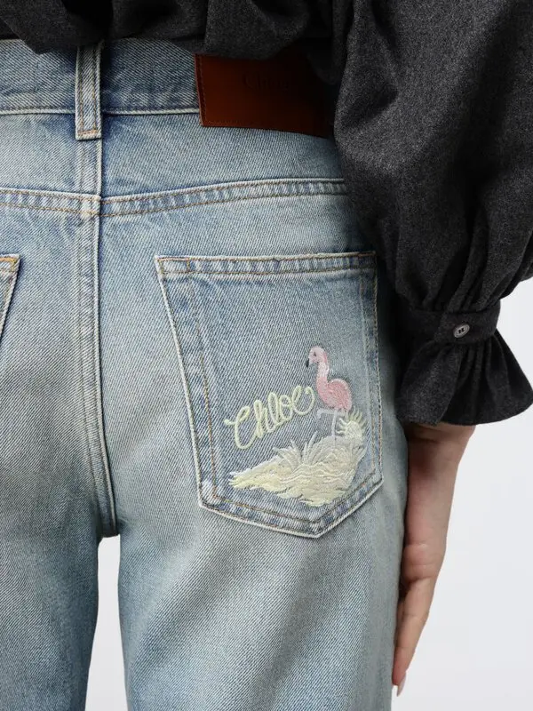 Chloé Mid-rise Straight Fit Cotton Denim Jeans With Embroidered Logo - Blue