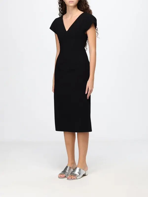 JIL SANDER V-neck Virgin Wool Midi Sheath Dress