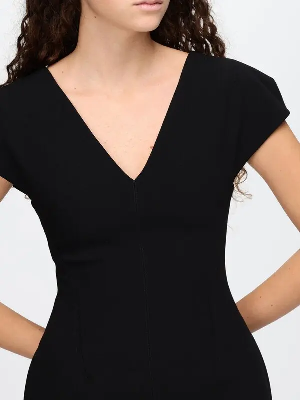 JIL SANDER V-neck Virgin Wool Midi Sheath Dress