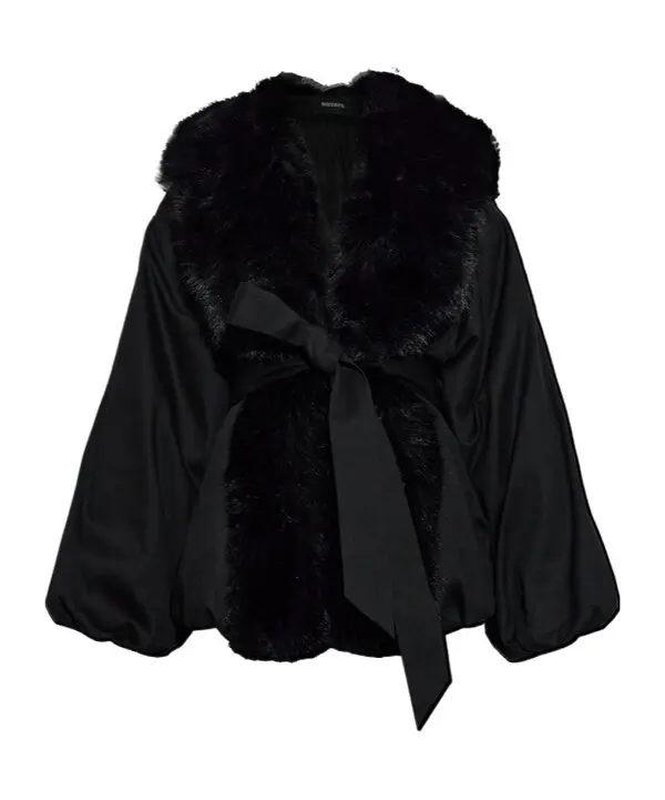 ROTATE BY BIRGER CHRISTENSEN Belted Faux Fur Collar Coat