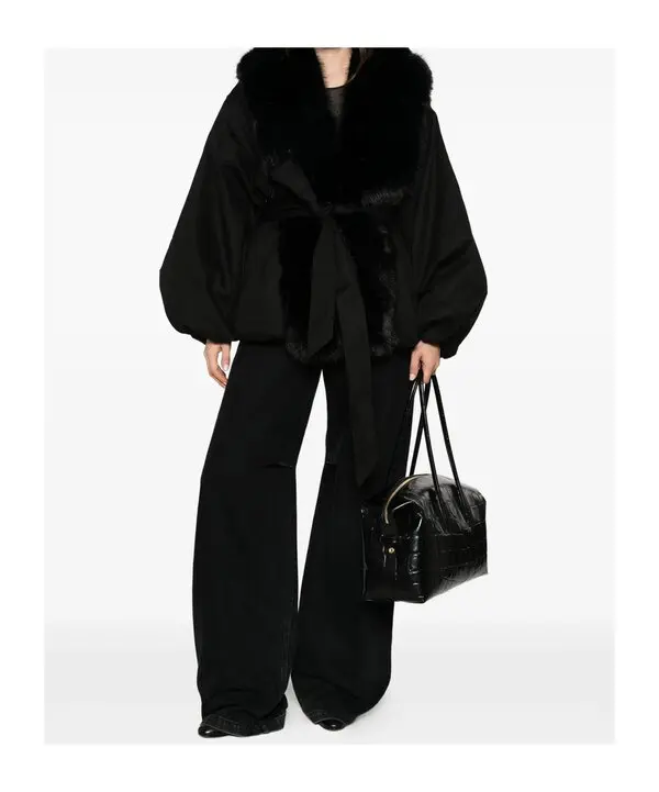 ROTATE BY BIRGER CHRISTENSEN Belted Faux Fur Collar Coat