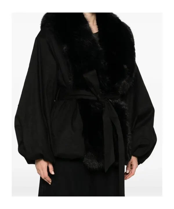 ROTATE BY BIRGER CHRISTENSEN Belted Faux Fur Collar Coat