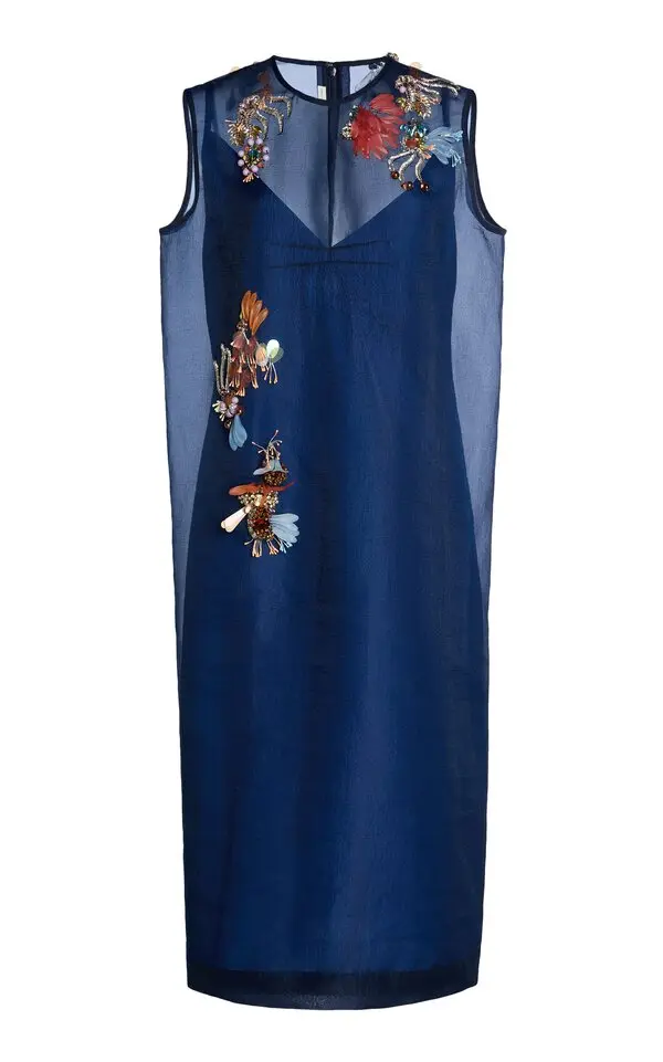 Dries Van Noten Darona Embellished Midi Dress - Navy