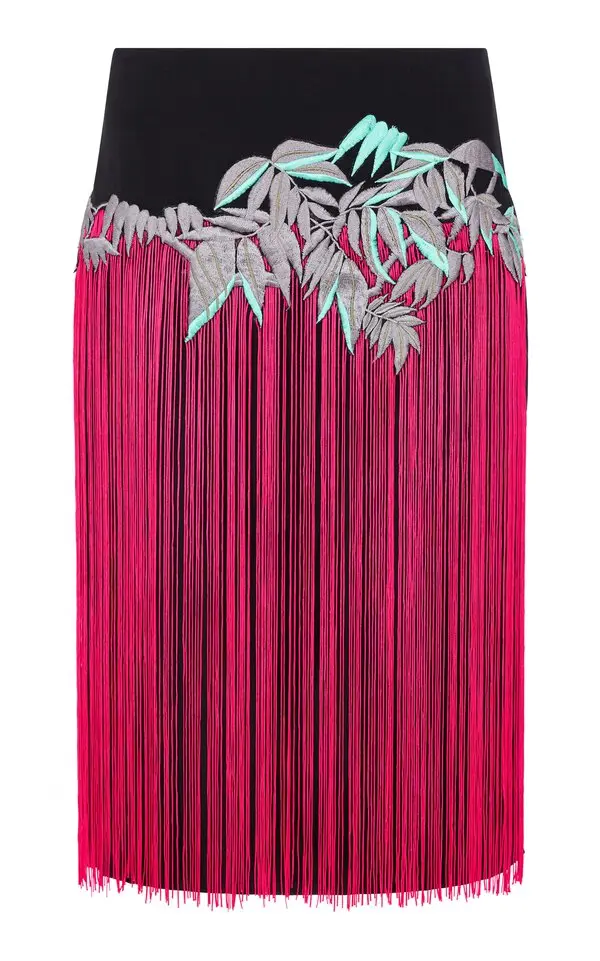 CONNER IVES Demi Couture Fringed Silk Midi Skirt - Black