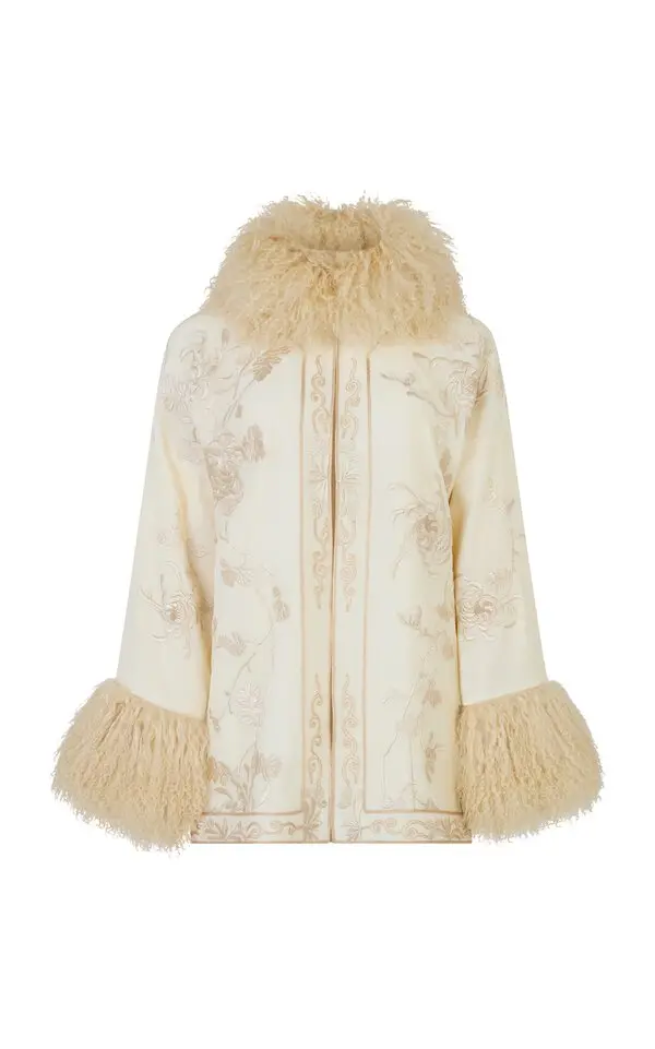 CONNER IVES Demi Couture Embroidered Silk Robe - Neutral