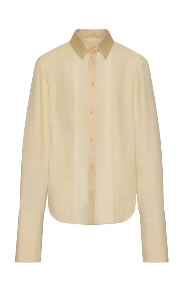 Ossou Brun Sheer-panel Cotton Shirt - Tan