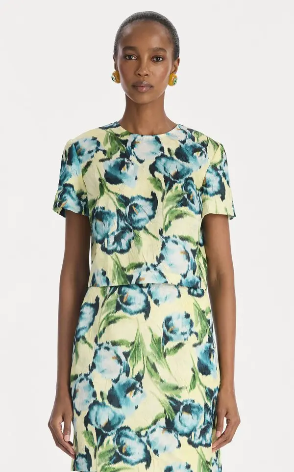 Oscar De La Renta Calla Lillies Crushed Satin Top
