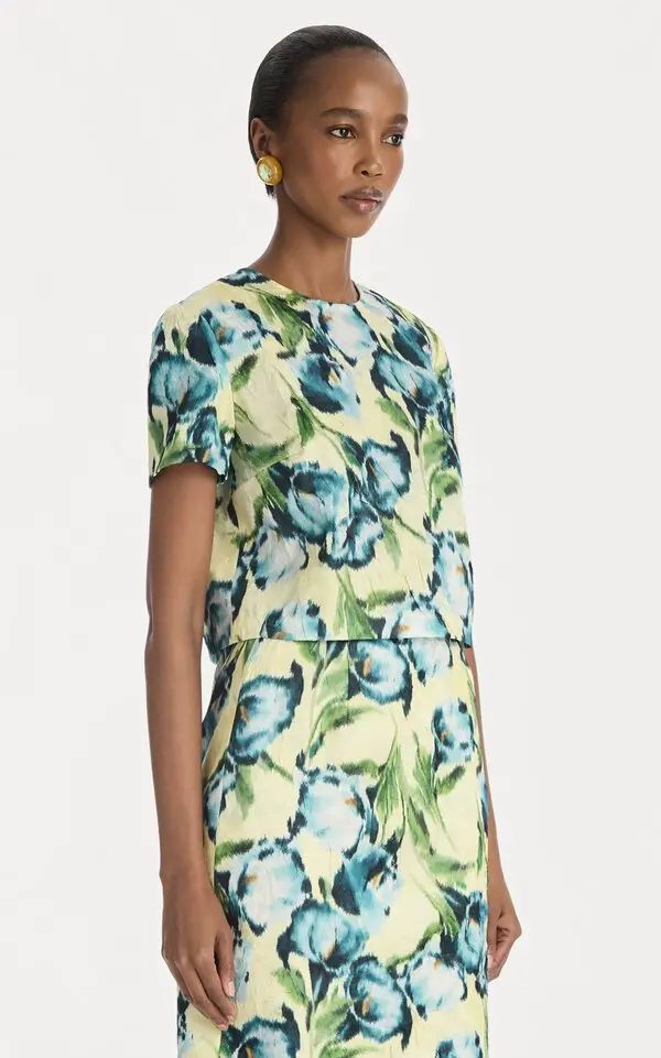 Oscar De La Renta Calla Lillies Crushed Satin Top