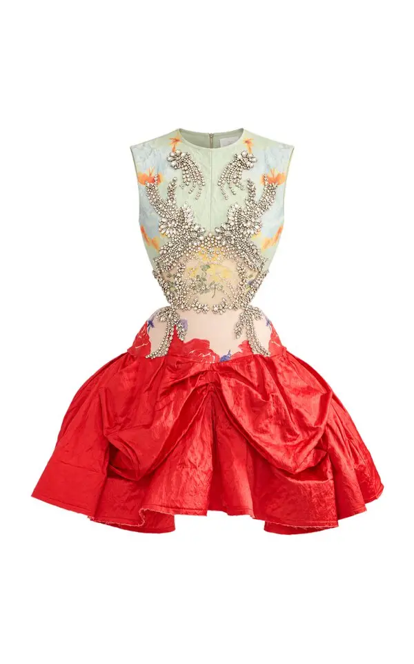 Erdem Embroidered Textured Satin Mini Dress - Red