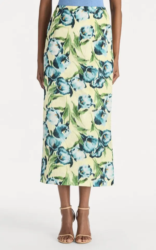 Oscar De La Renta Calla Lillies Crushed Satin Midi Skirt