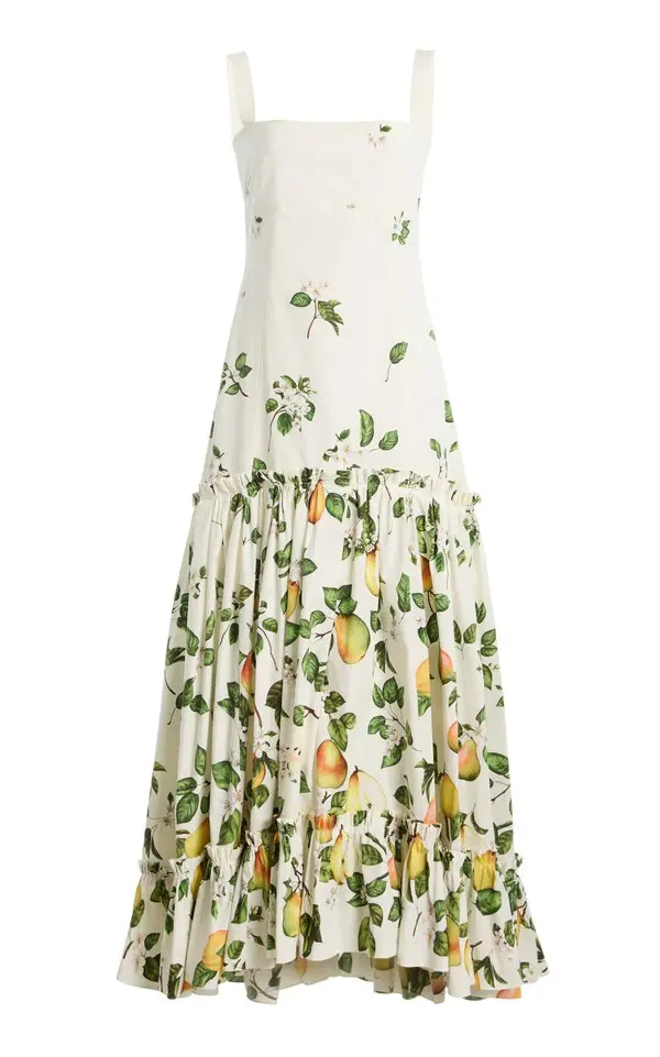 Oscar De La Renta Pear Floral Degradé Poplin Maxi Dress - Ivory