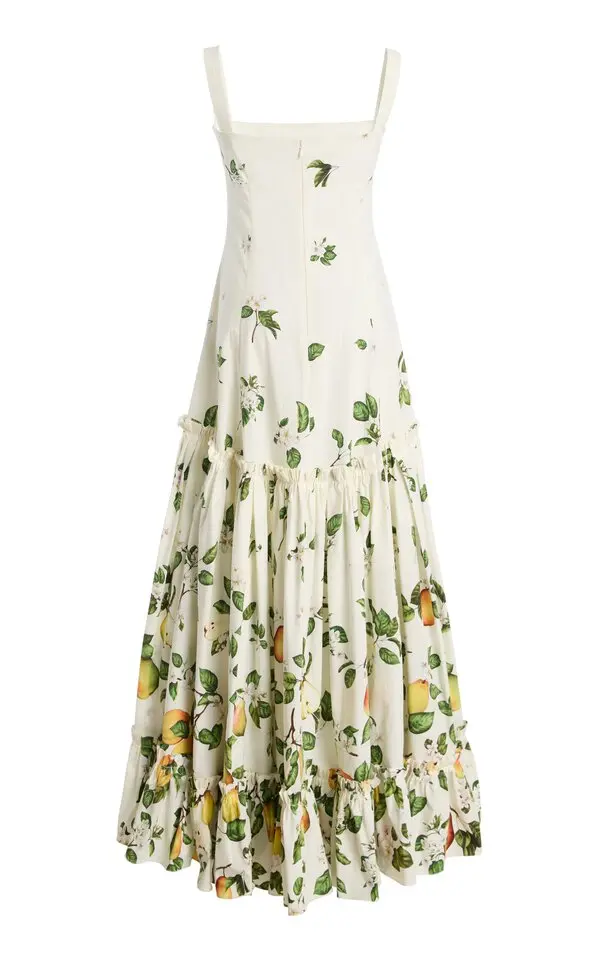Oscar De La Renta Pear Floral Degradé Poplin Maxi Dress
