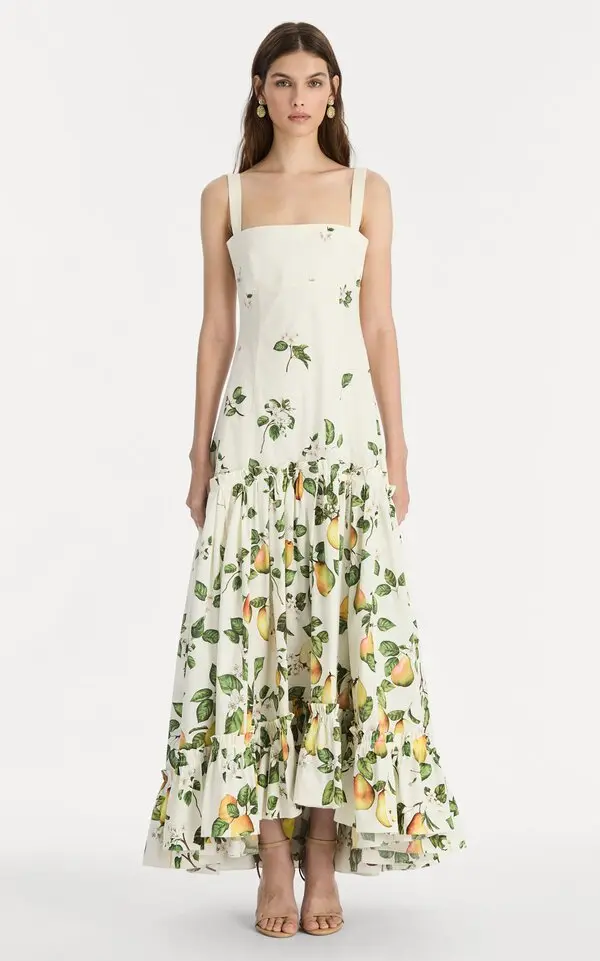 Oscar De La Renta Pear Floral Degradé Poplin Maxi Dress