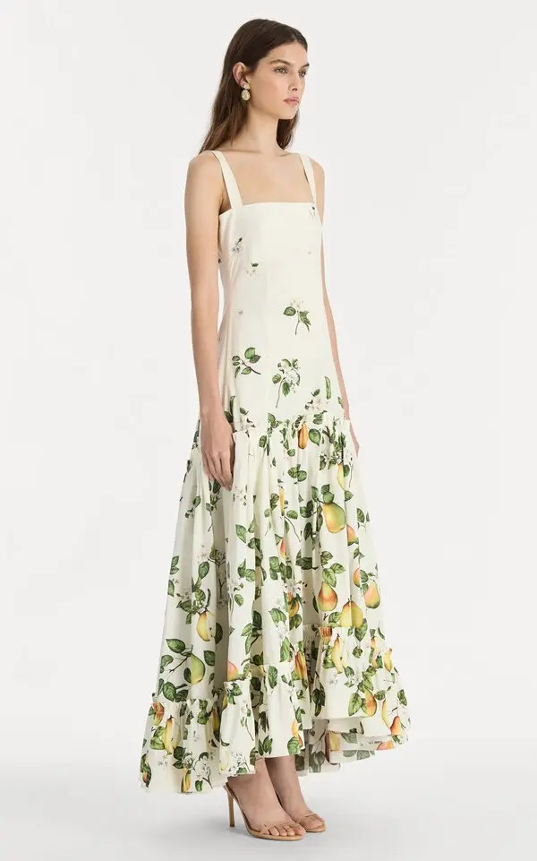 Oscar De La Renta Pear Floral Degradé Poplin Maxi Dress