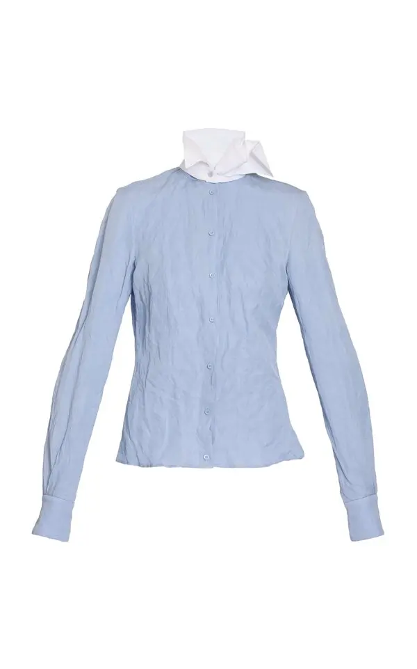 Erdem Detachable-collar Crinkled Cotton-blend Shirt - Light Blue