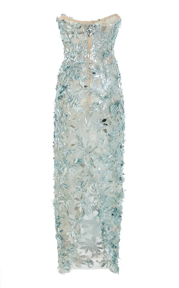 Oscar De La Renta Floral Sequined Maxi Dress