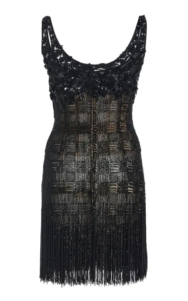Oscar De La Renta Beaded Plaid Mini Dress
