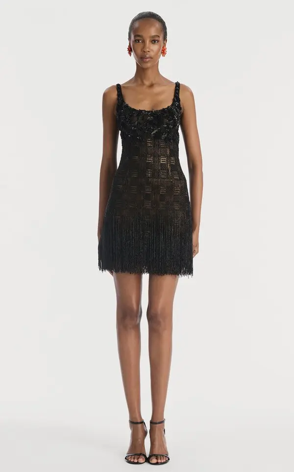 Oscar De La Renta Beaded Plaid Mini Dress